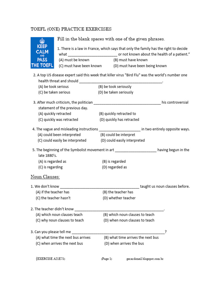 TOEFL Practice Exercises | PDF | Artifact (Archaeology) | Clause