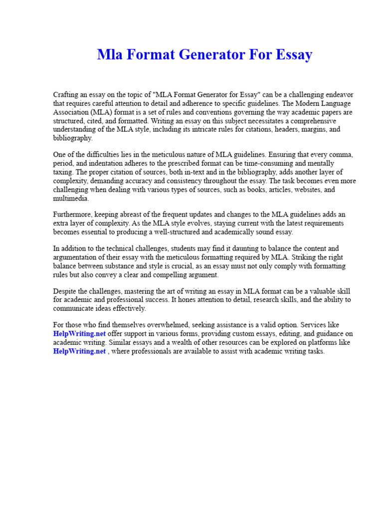Mla Format Generator For Essay | PDF | Essays | Citation