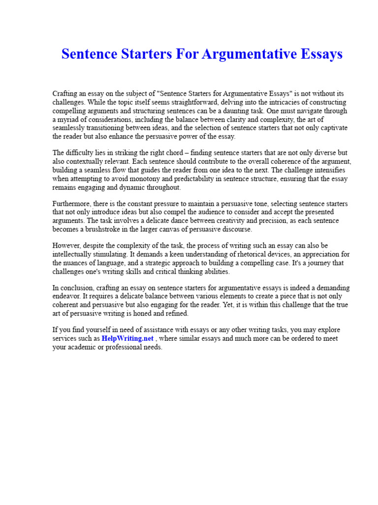 Sentence Starters For Argumentative Essays | PDF | Essays | Rhetoric