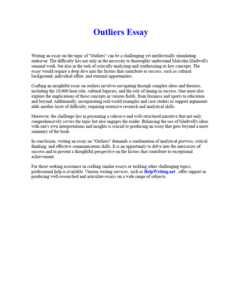 Outliers Essay | PDF | Essays | Cognition