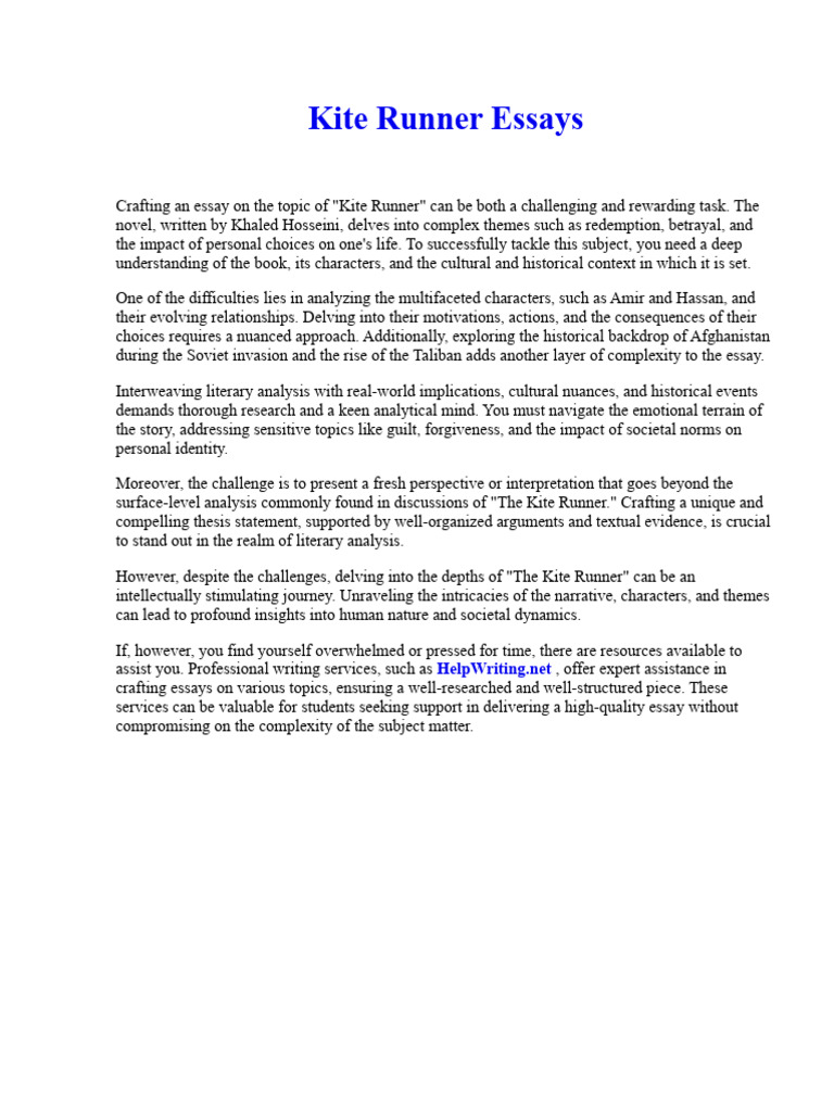 Kite Runner Essays | PDF