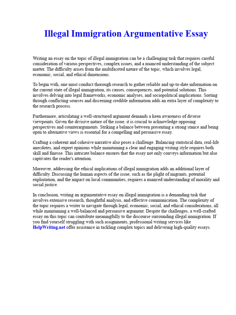 Illegal Immigration Argumentative Essay | PDF | Essays | Immigration