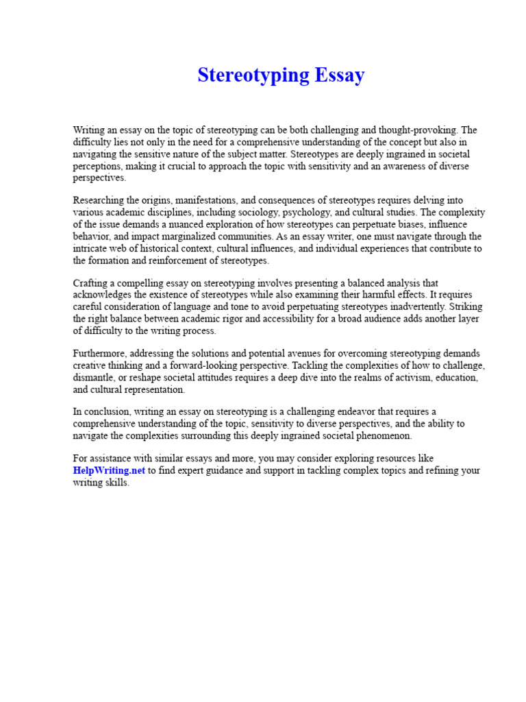 Stereotyping Essay | PDF | Stereotypes | Essays