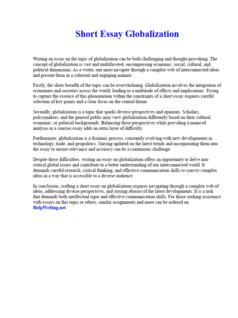 Short Essay Globalization | PDF | Globalization | Essays