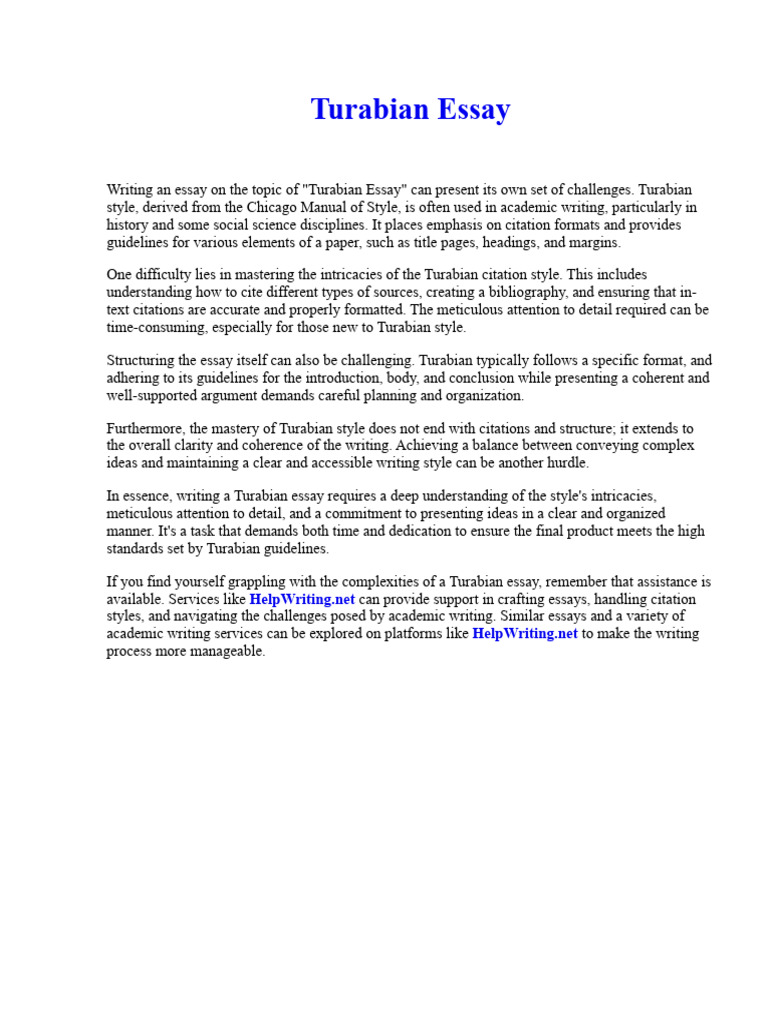 Turabian Essay | PDF | A Manual For Writers Of Research Papers | Citation