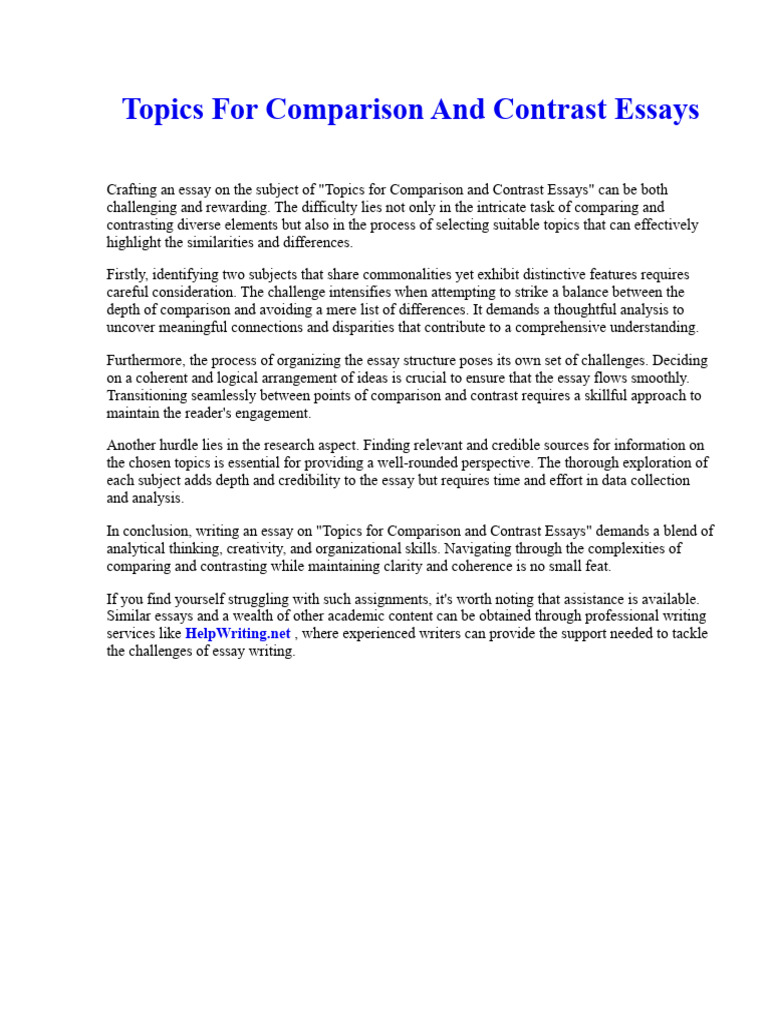 Topics For Comparison and Contrast Essays | PDF | Essays | Creativity