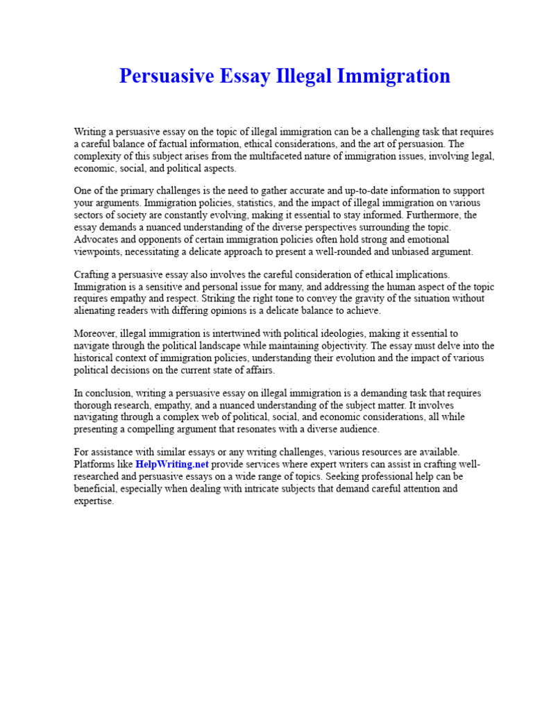 Persuasive Essay Illegal Immigration | PDF | Essays | Persuasion
