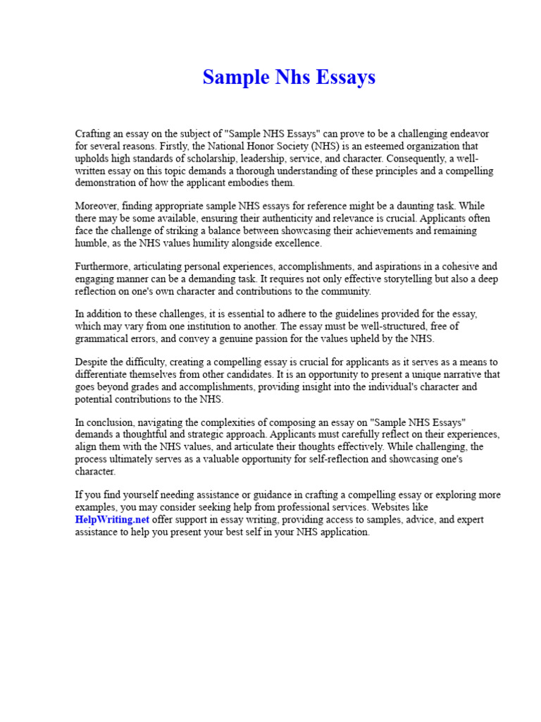 Sample Nhs Essays | PDF | Essays | Leadership