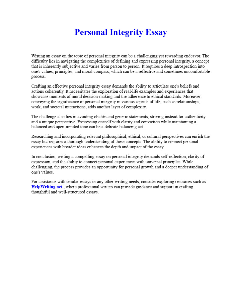 Personal Integrity Essay | PDF | Integrity | Essays