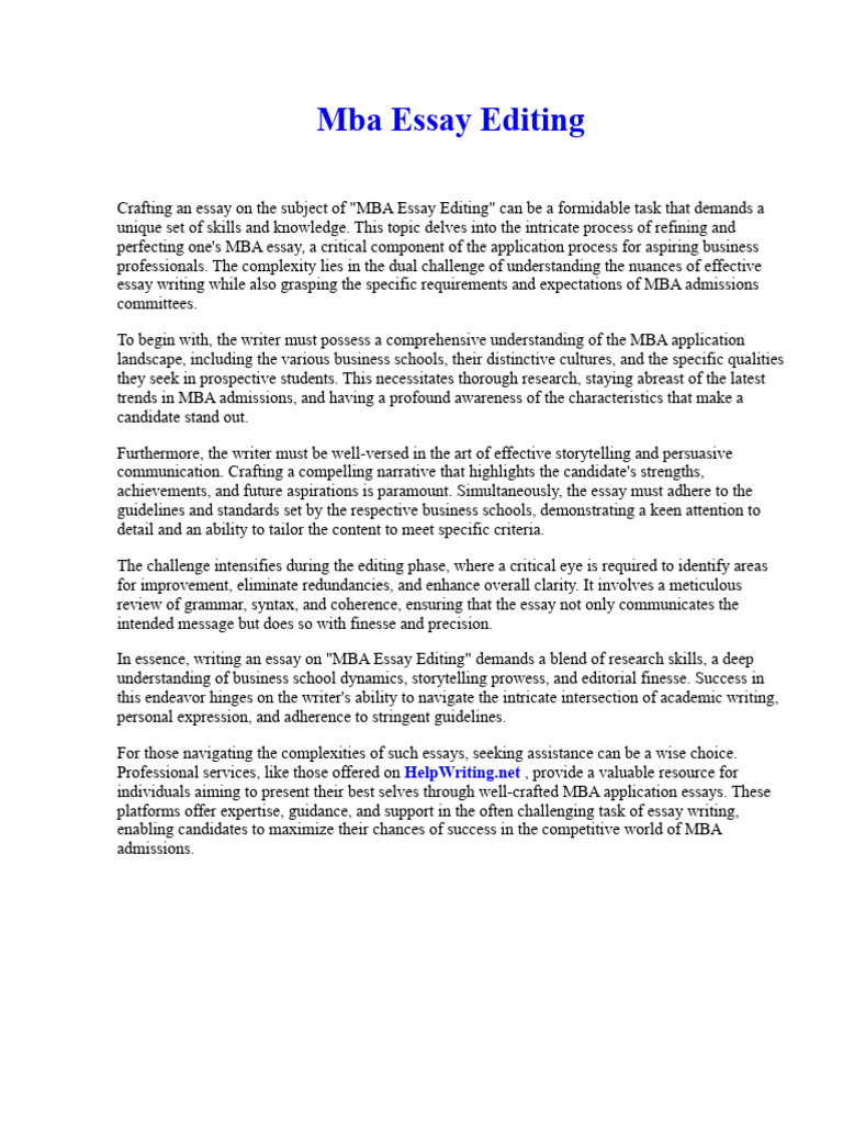 Mba Essay Editing | PDF | Essays | Master Of Business Administration