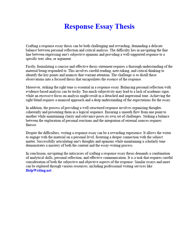Response Essay Thesis | PDF | Thought | Essays