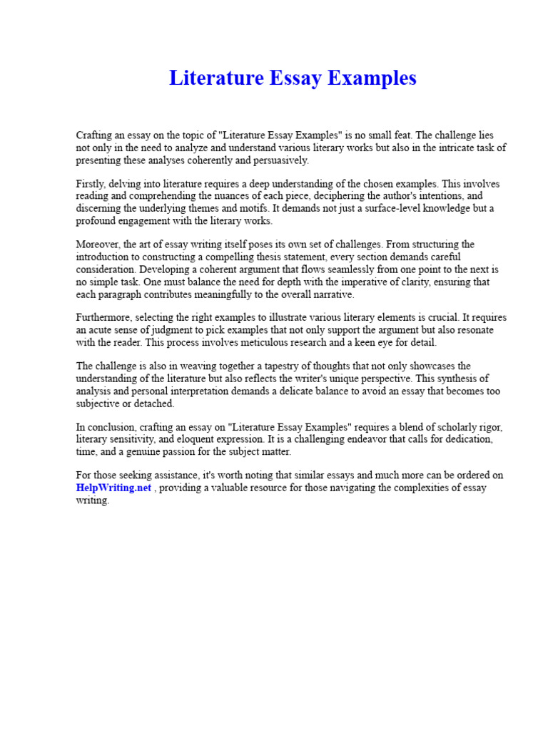 Literature Essay Examples | PDF | Essays | Narrative