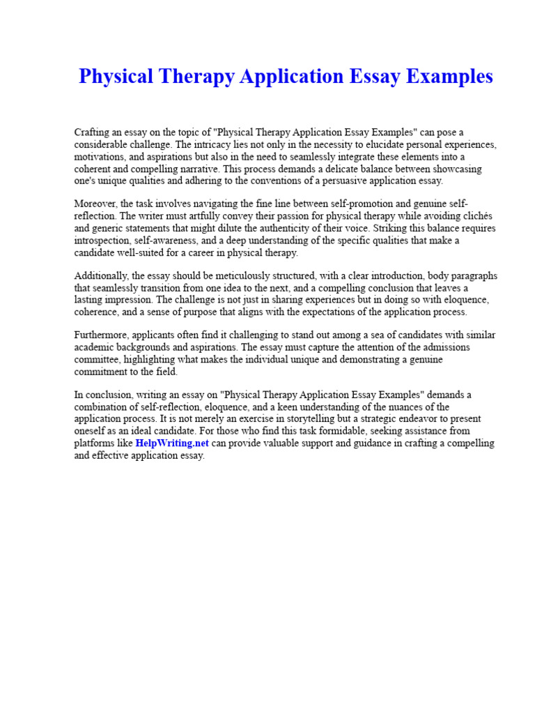 Physical Therapy Application Essay Examples | PDF | Essays | Motivation