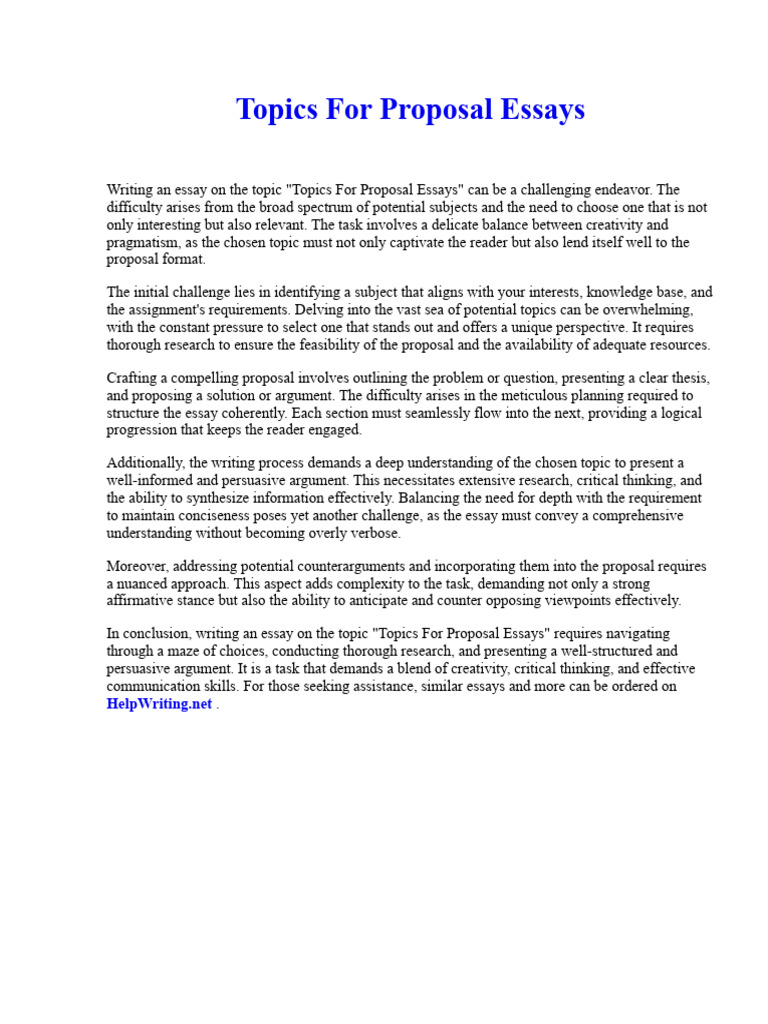 Topics For Proposal Essays | PDF | Essays | Critical Thinking