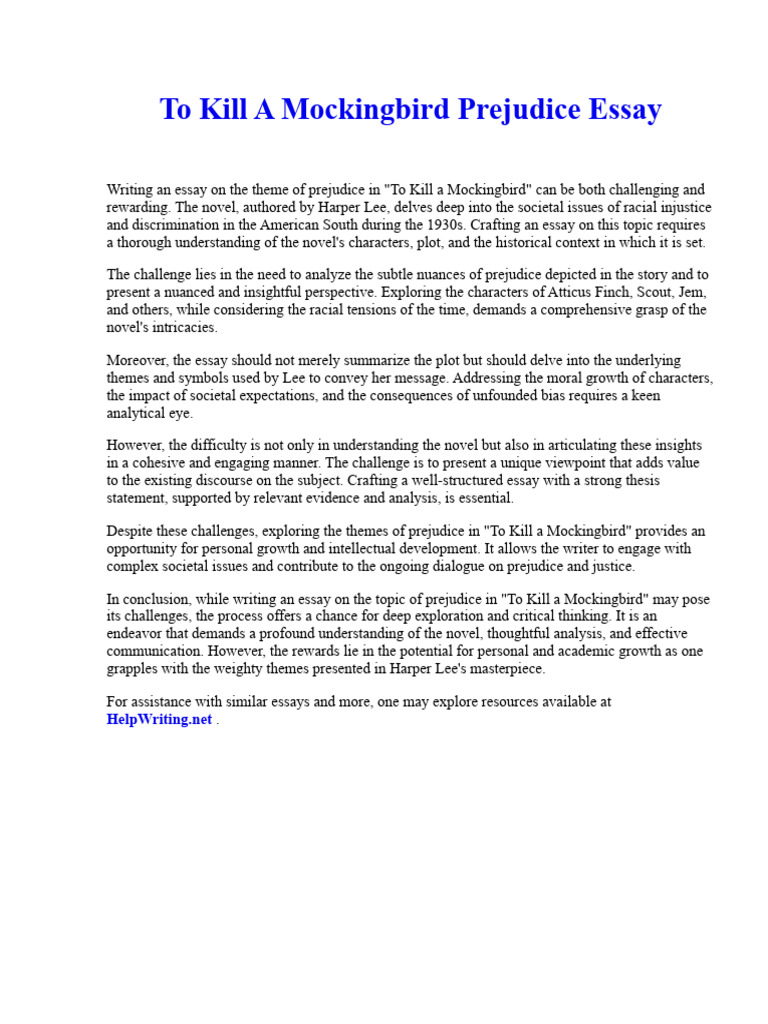 To Kill a Mockingbird Prejudice Essay | PDF | To Kill A Mockingbird ...