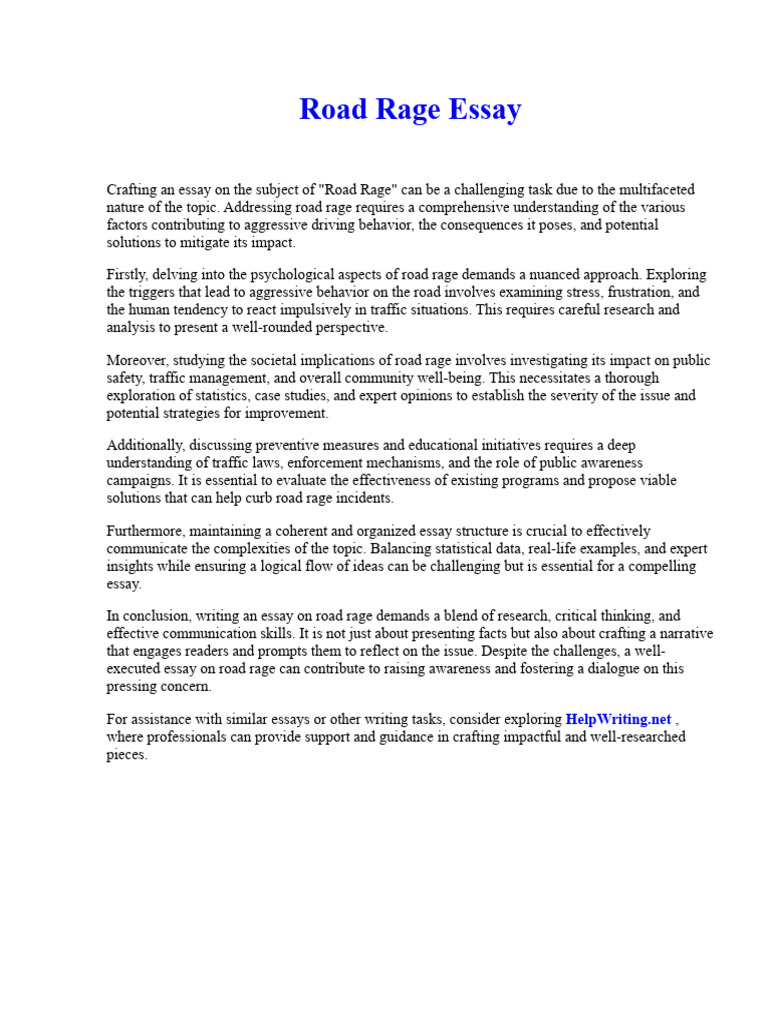 Road Rage Essay | PDF | Essays | Critical Thinking