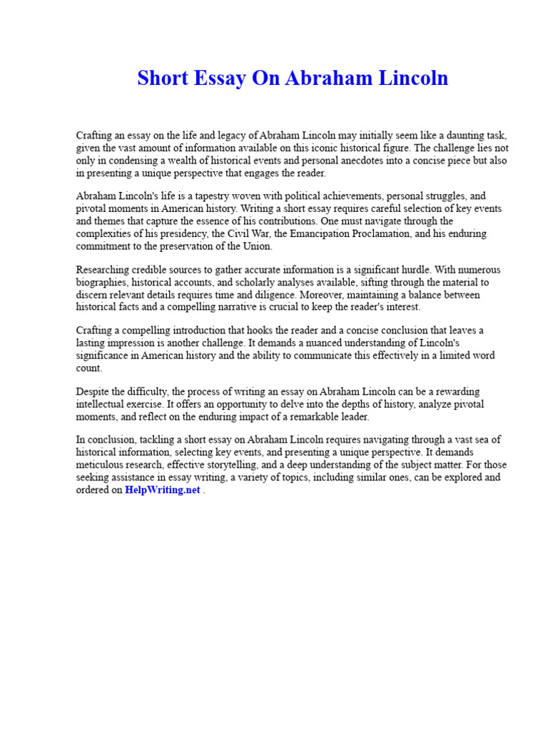 Short Essay On Abraham Lincoln | PDF | Essays | Abraham Lincoln