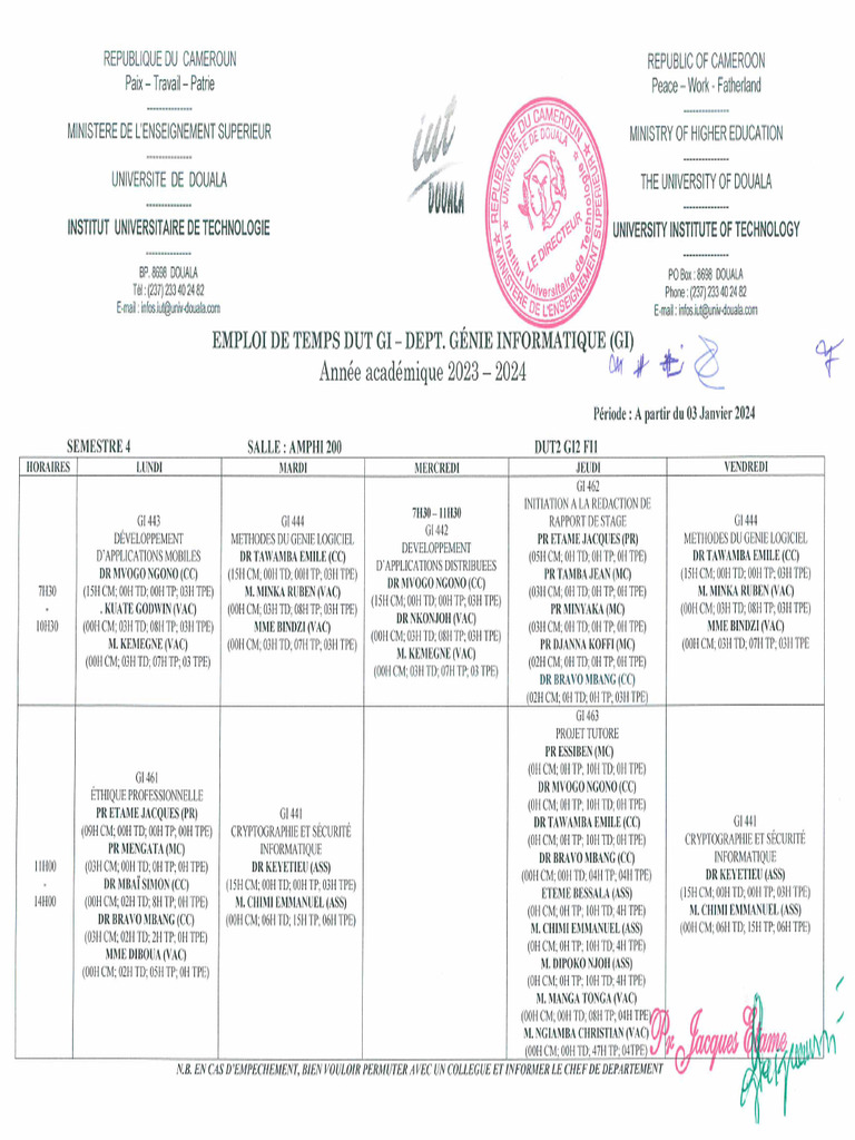 Edt DPT Gi - 2023-2024 (Cours & TP) | PDF