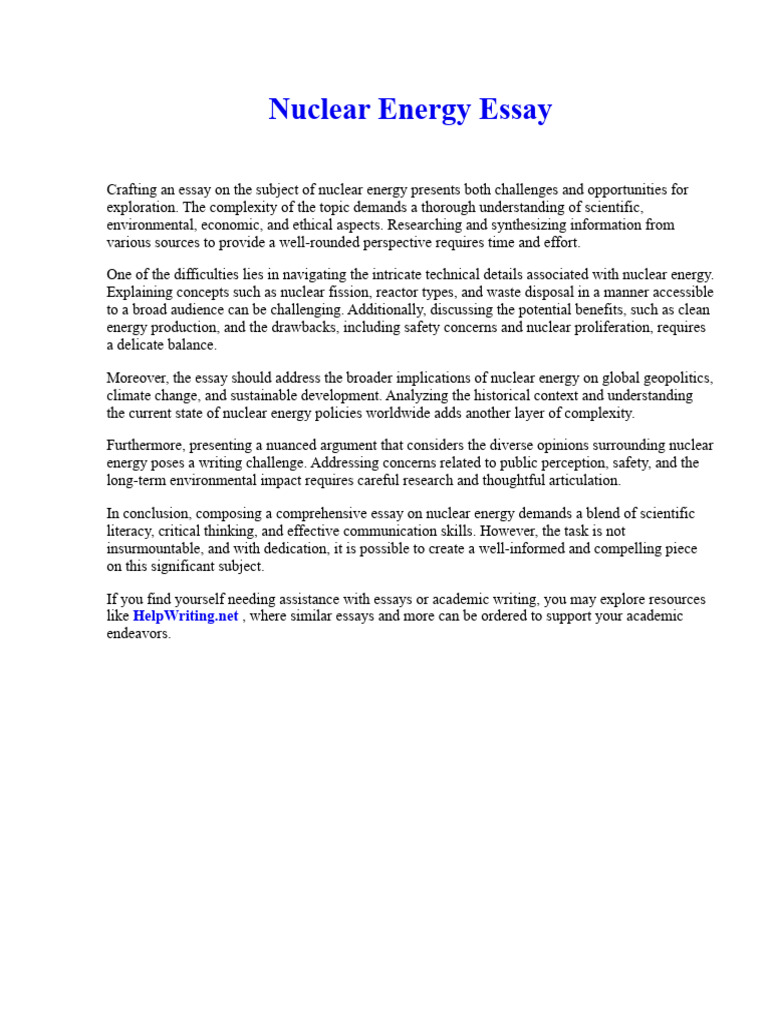 Nuclear Energy Essay | PDF | Nuclear Power | Essays