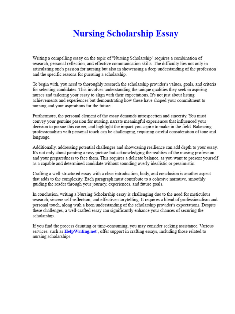 Nursing Scholarship Essay | PDF | Essays | Nursing