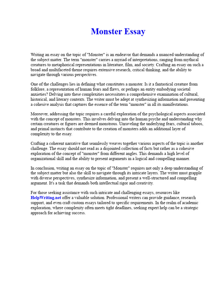 Monster Essay | PDF | Essays | Narrative