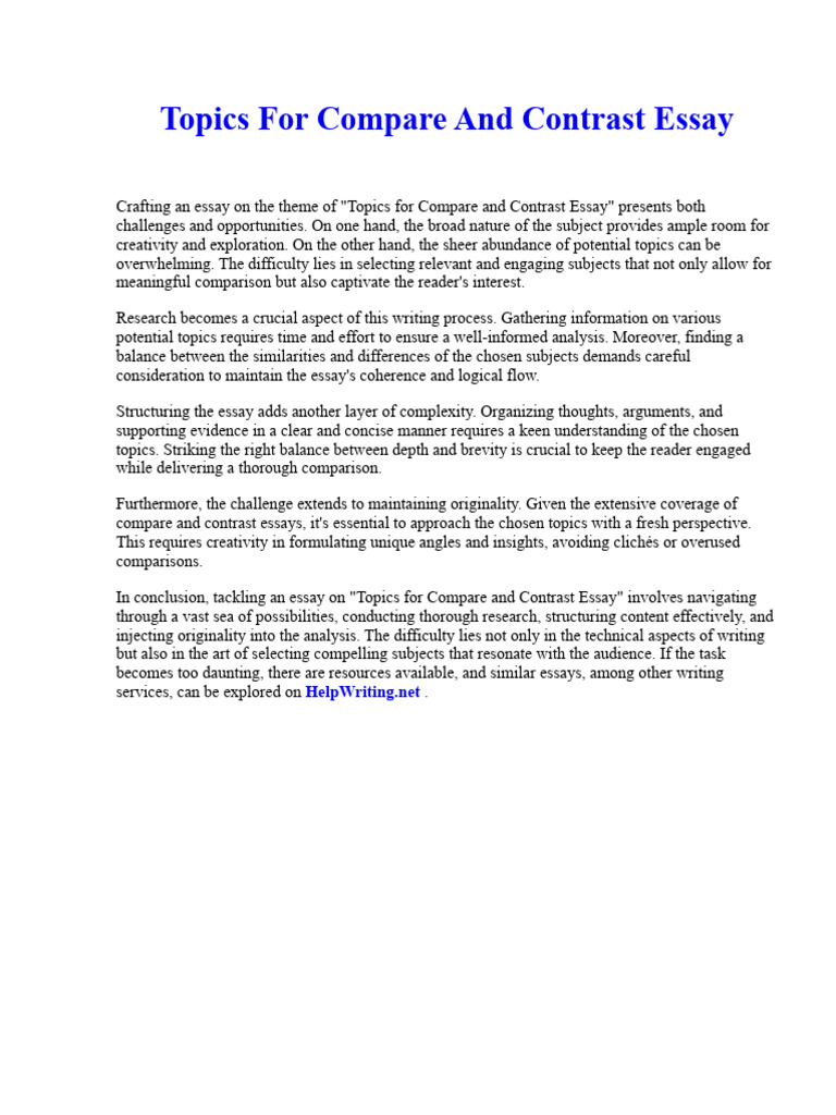 Topics For Compare and Contrast Essay | PDF | Essays | Creativity