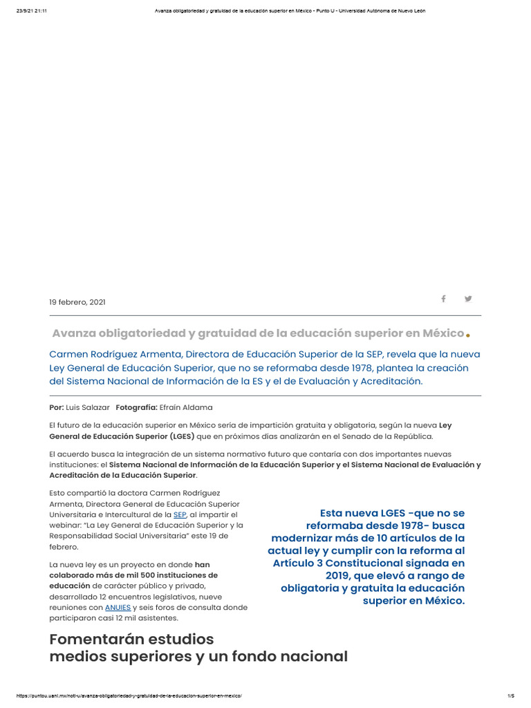 Avanza Obligatoriedad y Gratuidad de La Educación Superior en México ...