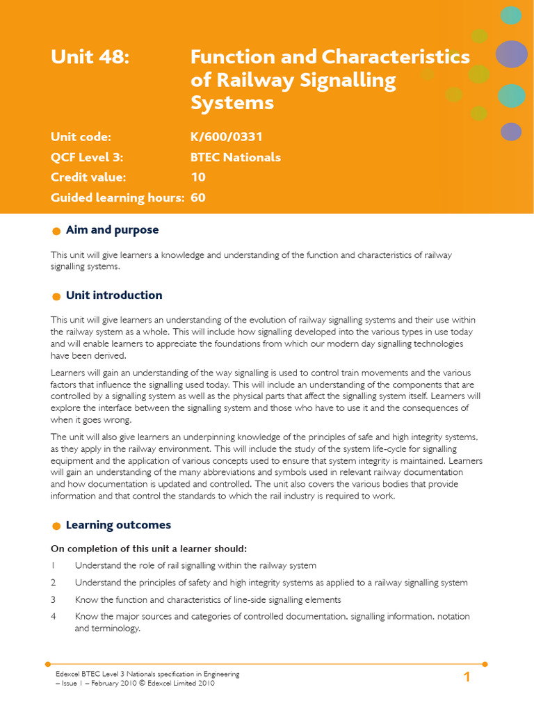 Unit 48 Function and Characteristics of Railway Signalling Systems | Download Free PDF ...