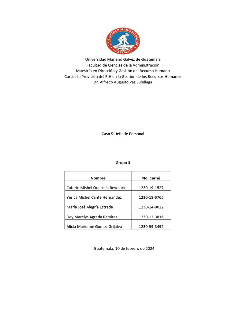 Caso 5 Jefe de Personal, Grupo 3 | Descargar gratis PDF | Gestión de ...