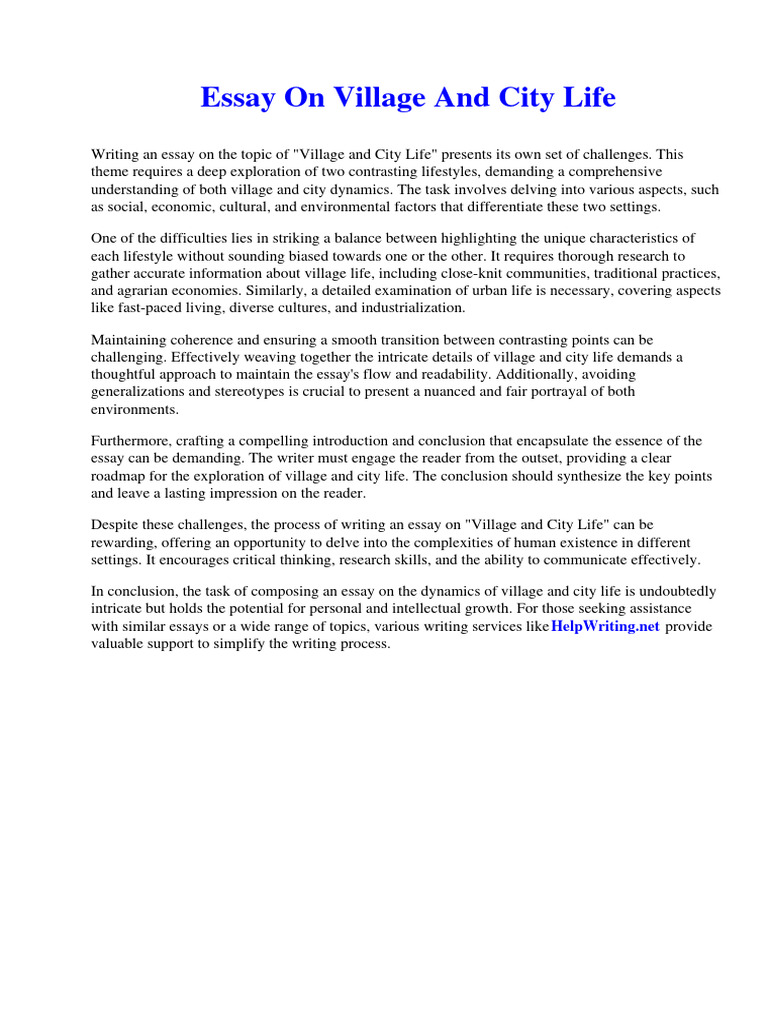 Essay On Village and City Life | PDF | Essays | Critical Thinking