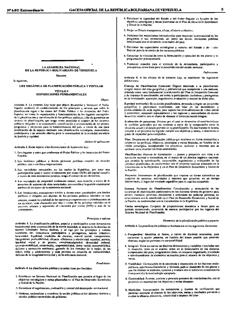 Ley Orgánica de Planificación Pública y Popular | PDF