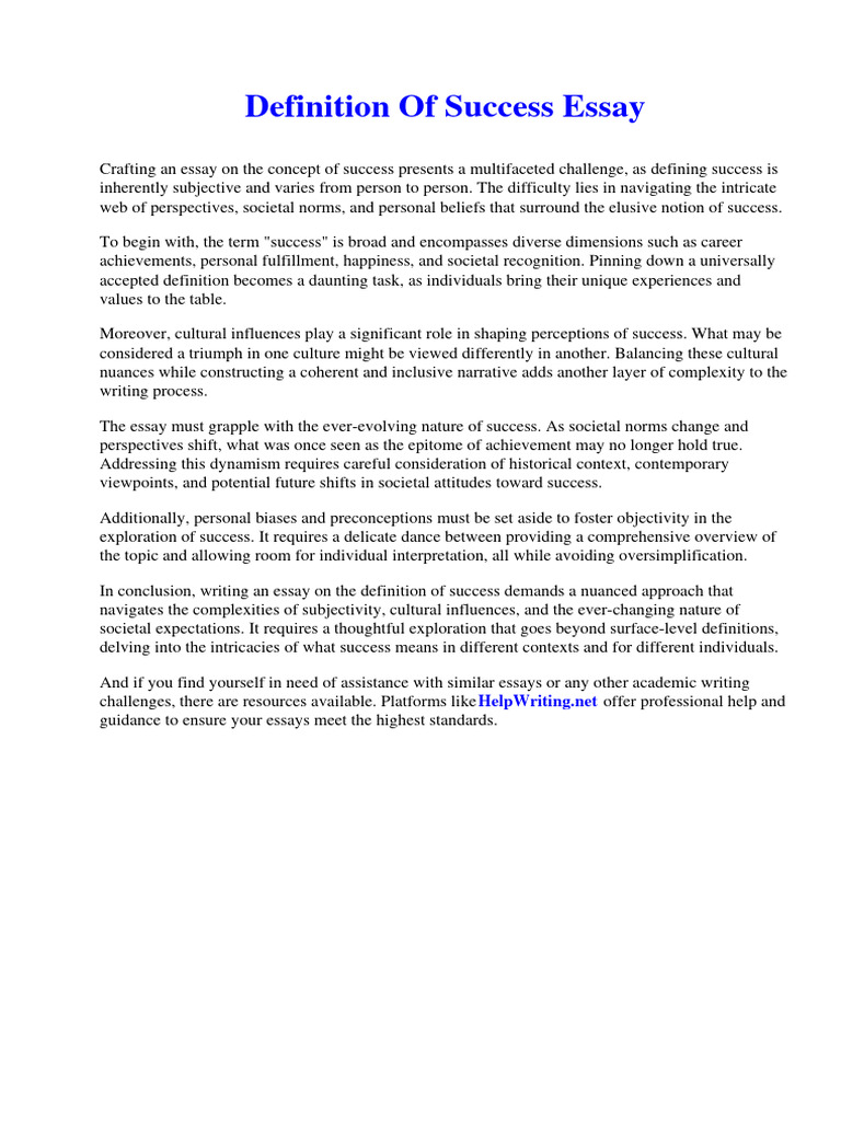 Definition of Success Essay | PDF | Subjectivity | Attitude (Psychology)