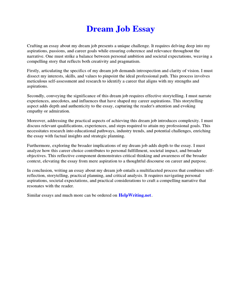 Dream Job Essay | PDF | Essays | Critical Thinking