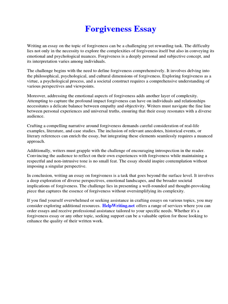 Forgiveness Essay | PDF | Forgiveness | Essays
