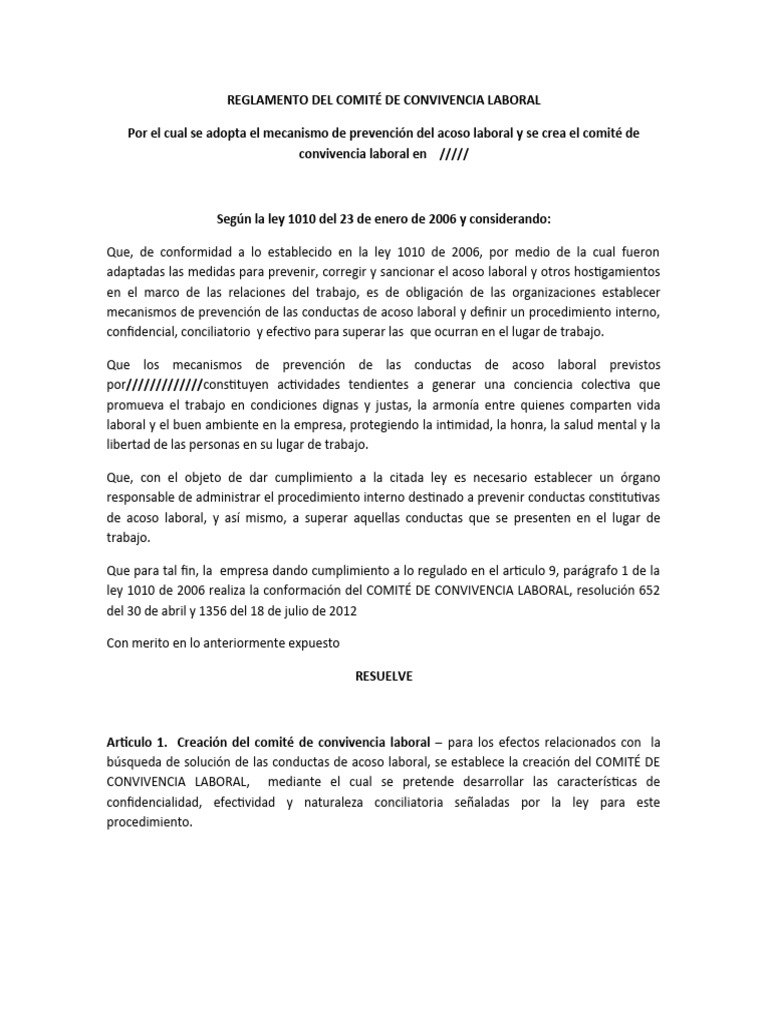 Reglamento comite convivencia | PDF | Justicia | Crimen y violencia