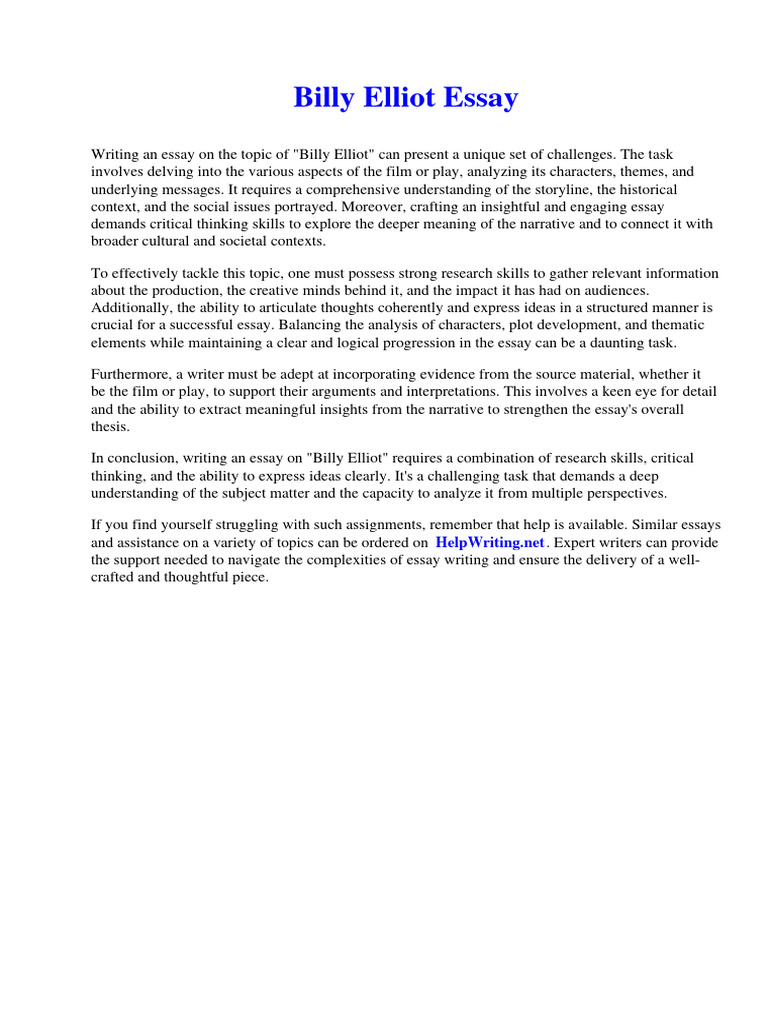 Billy Elliot Essay | PDF | Essays | Narrative