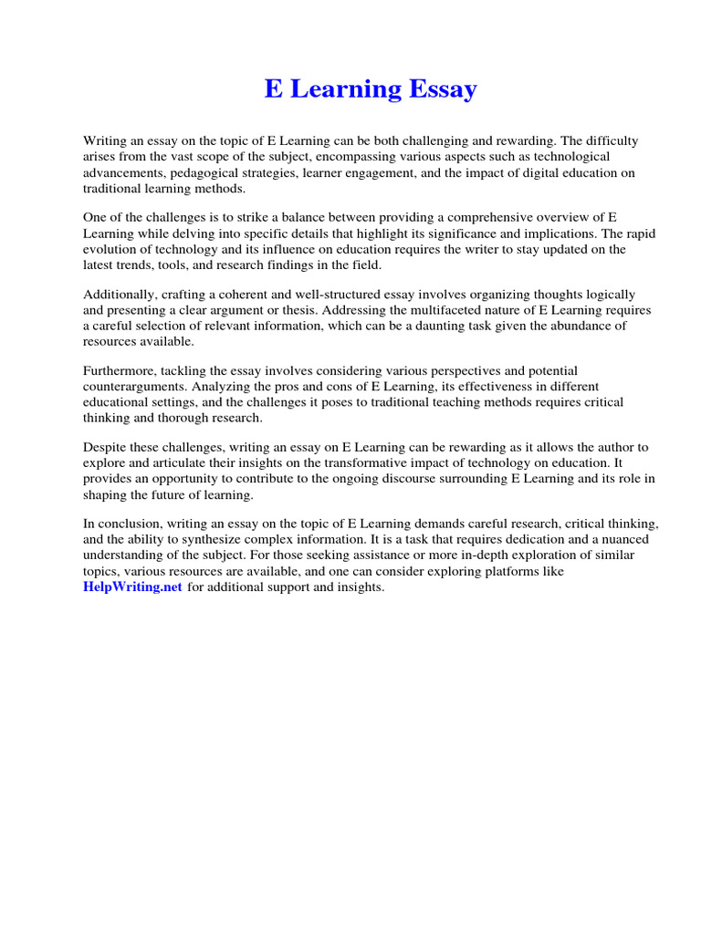 E Learning Essay | PDF | Educational Technology | Essays