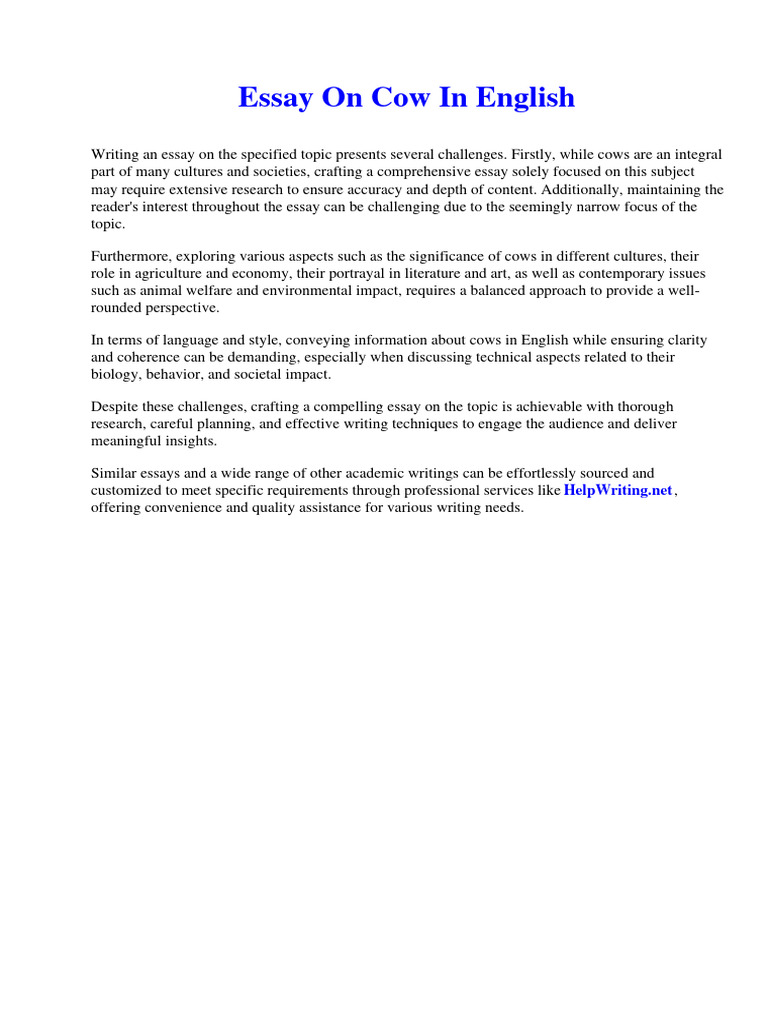 Essay On Cow in English | Download Free PDF | Essays | Cattle