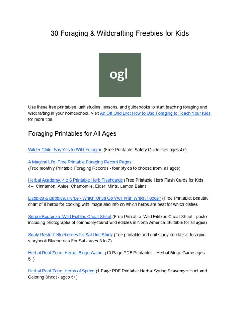 30 Foraging and Wildcrafting Freebies For Kids | Download Free PDF ...
