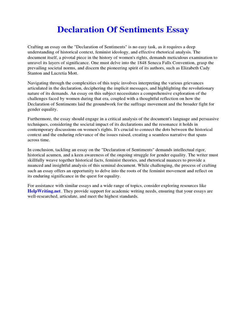 Declaration of Sentiments Essay | PDF | Feminism | Gender Studies
