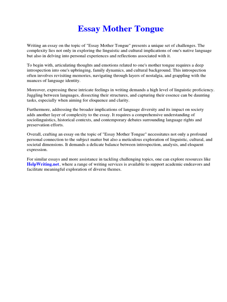 Essay Mother Tongue | PDF | First Language | Essays