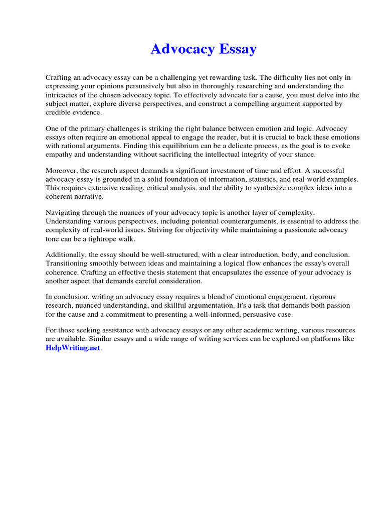 Advocacy Essay | PDF | Essays | Critical Thinking