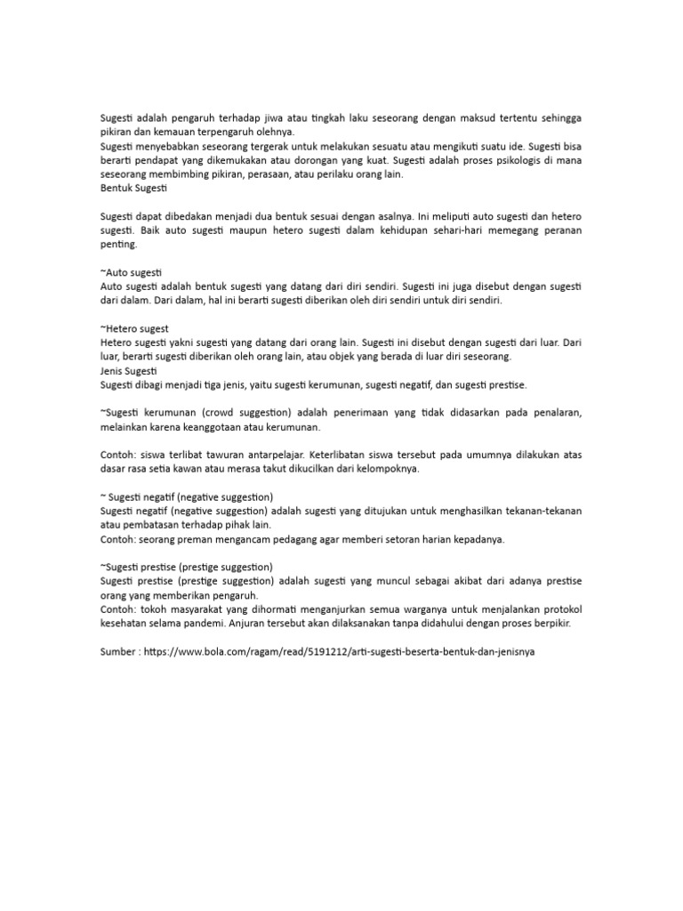 Memahami Sugesti dan Jenisnya | PDF
