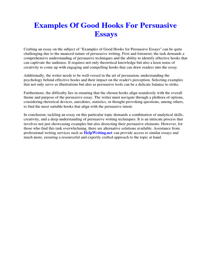 Examples of Good Hooks For Persuasive Essays | PDF | Persuasion | Essays