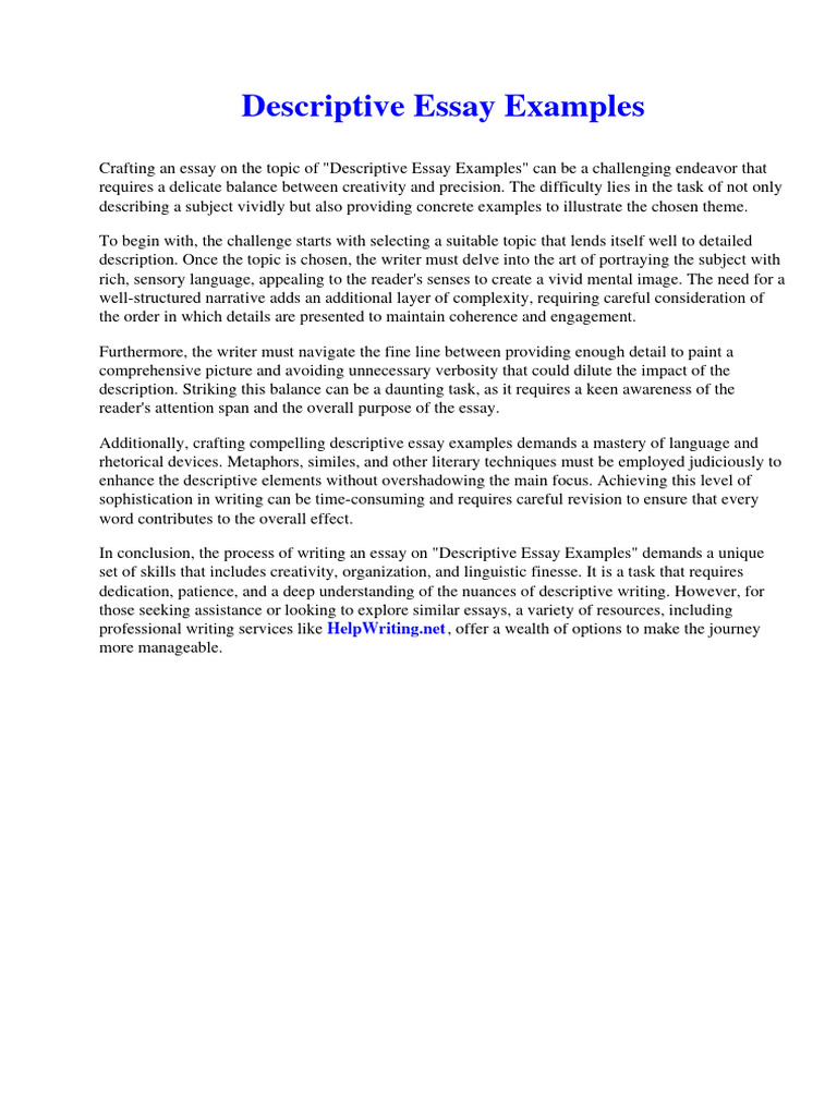 Crafting Descriptive Essay Examples | PDF | Essays | Metaphor