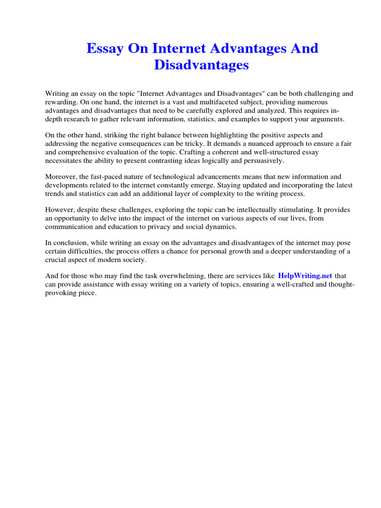 Essay On Internet Advantages and Disadvantages | PDF | Essays | Internet