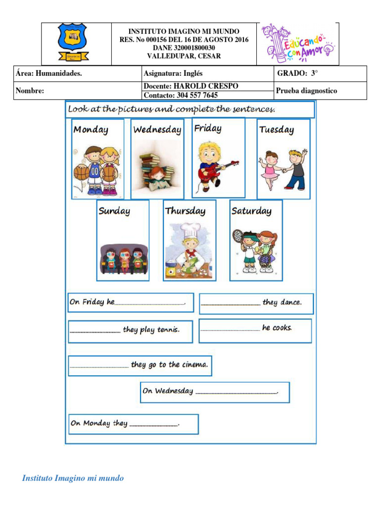 Prueba Diagnostico Ingles 3° | PDF