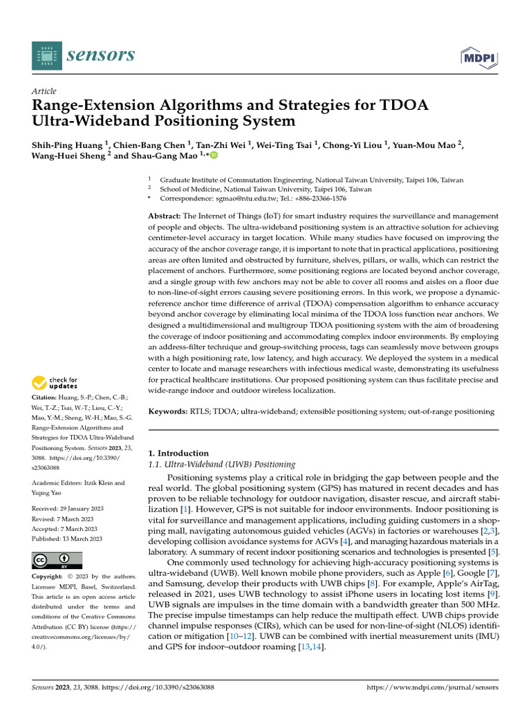 Range-Extension Algorithms and Strategies For TDOA Ultra-Wideband Positioning System | PDF ...