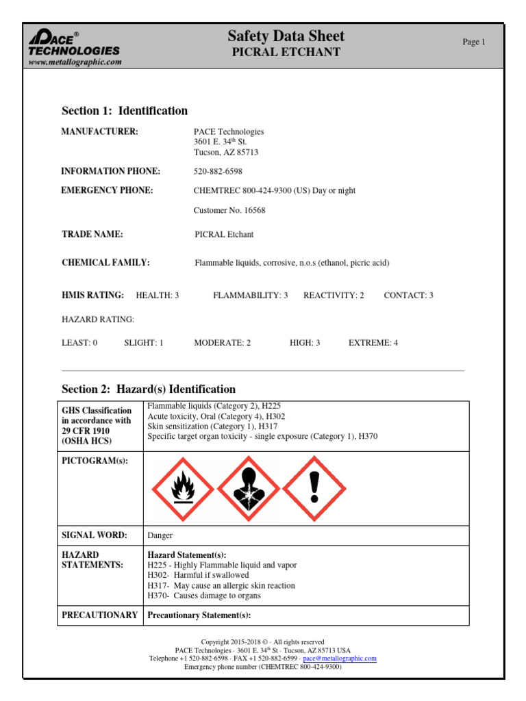 PICRAL Etchant | PDF | Ethanol | Waste
