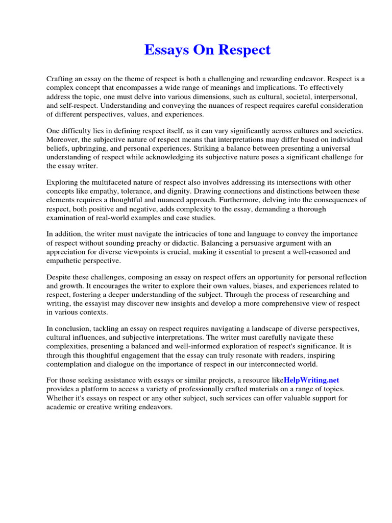 Essays On Respect | PDF | Essays | Experience